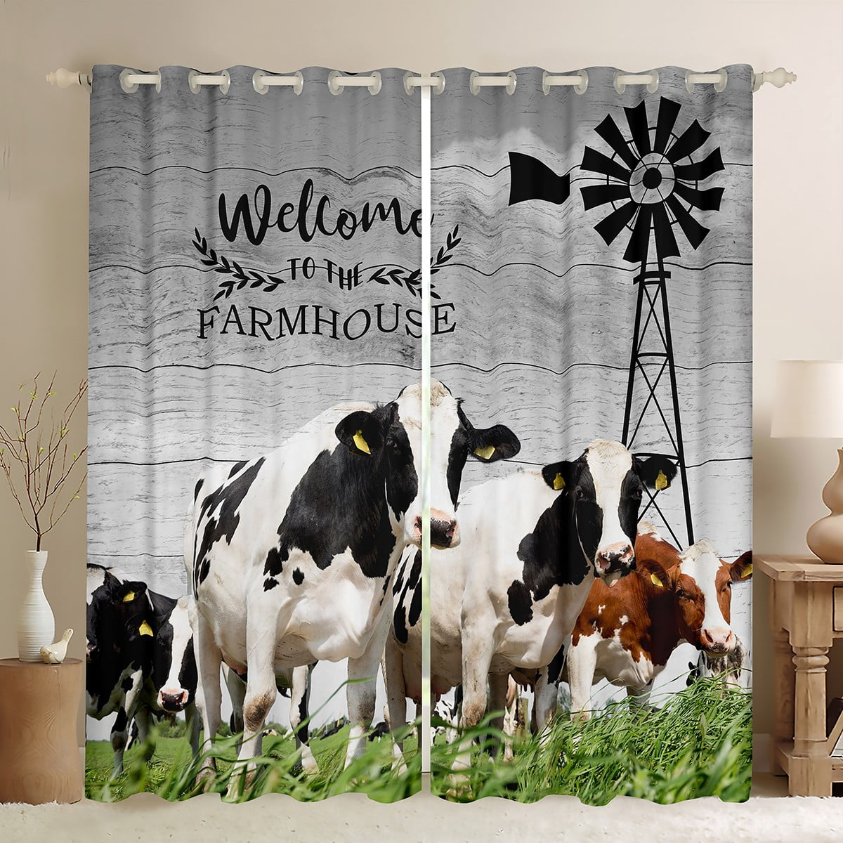 Milk Cow Print Window Curtains Black White Brown Farm Animal Curtains ...