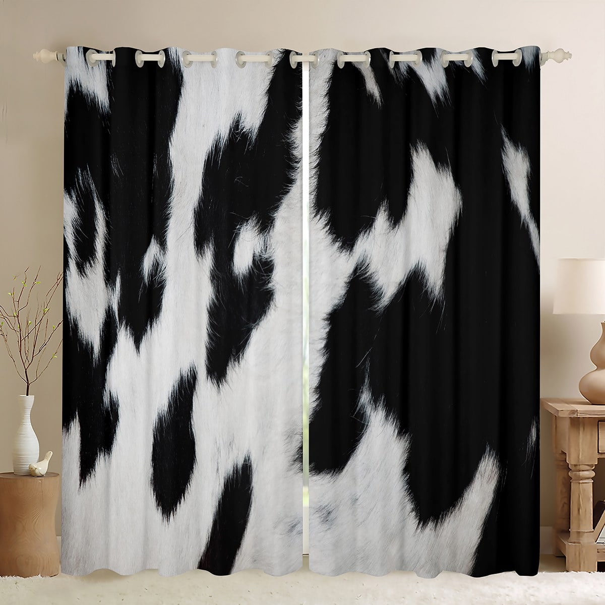 Milk Cow Print Window Curtains,Black and White Cowhide Curtains ...