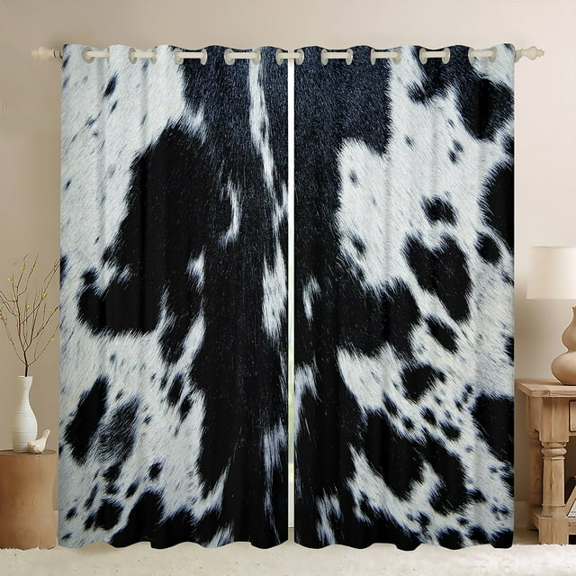 Milk Cow Print Window Curtains,Gray Black and White Cowhide Curtains ...