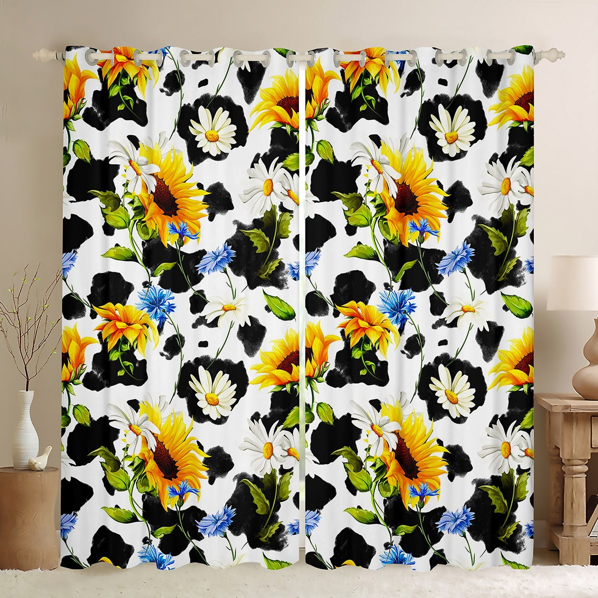 Milk Cow Print Window Curtains,Wild Farmhouse Animal Skin Curtains ...