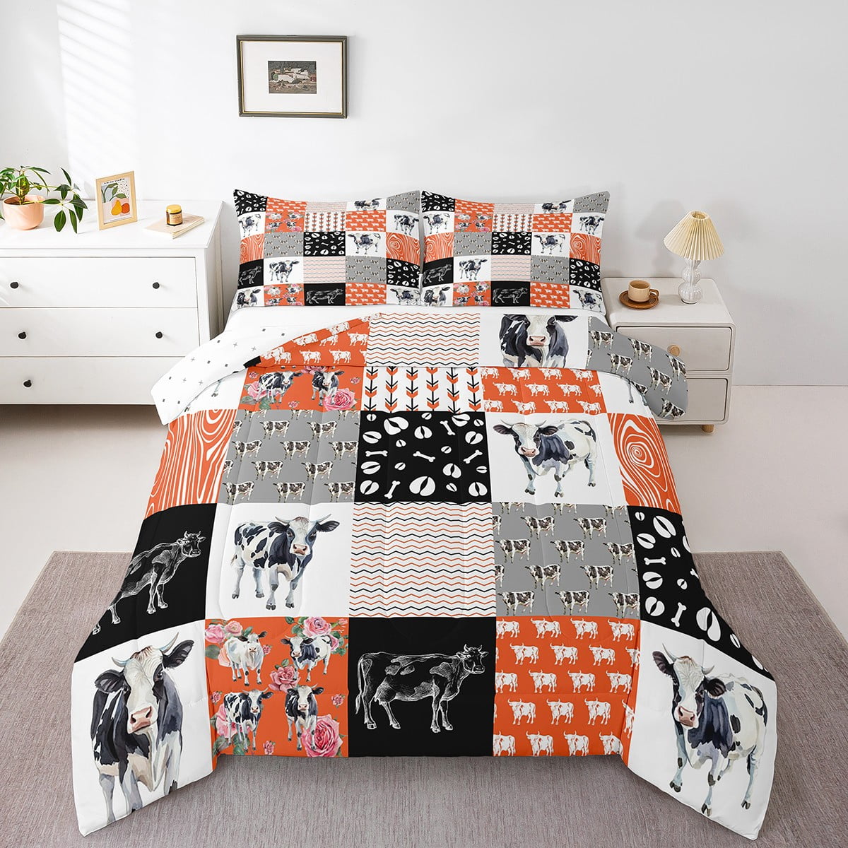 Milk Cow Queen Comforter Set Western Animals Down Comforter,Cowgirl Farm Bull Cattle Bedding Set ...
