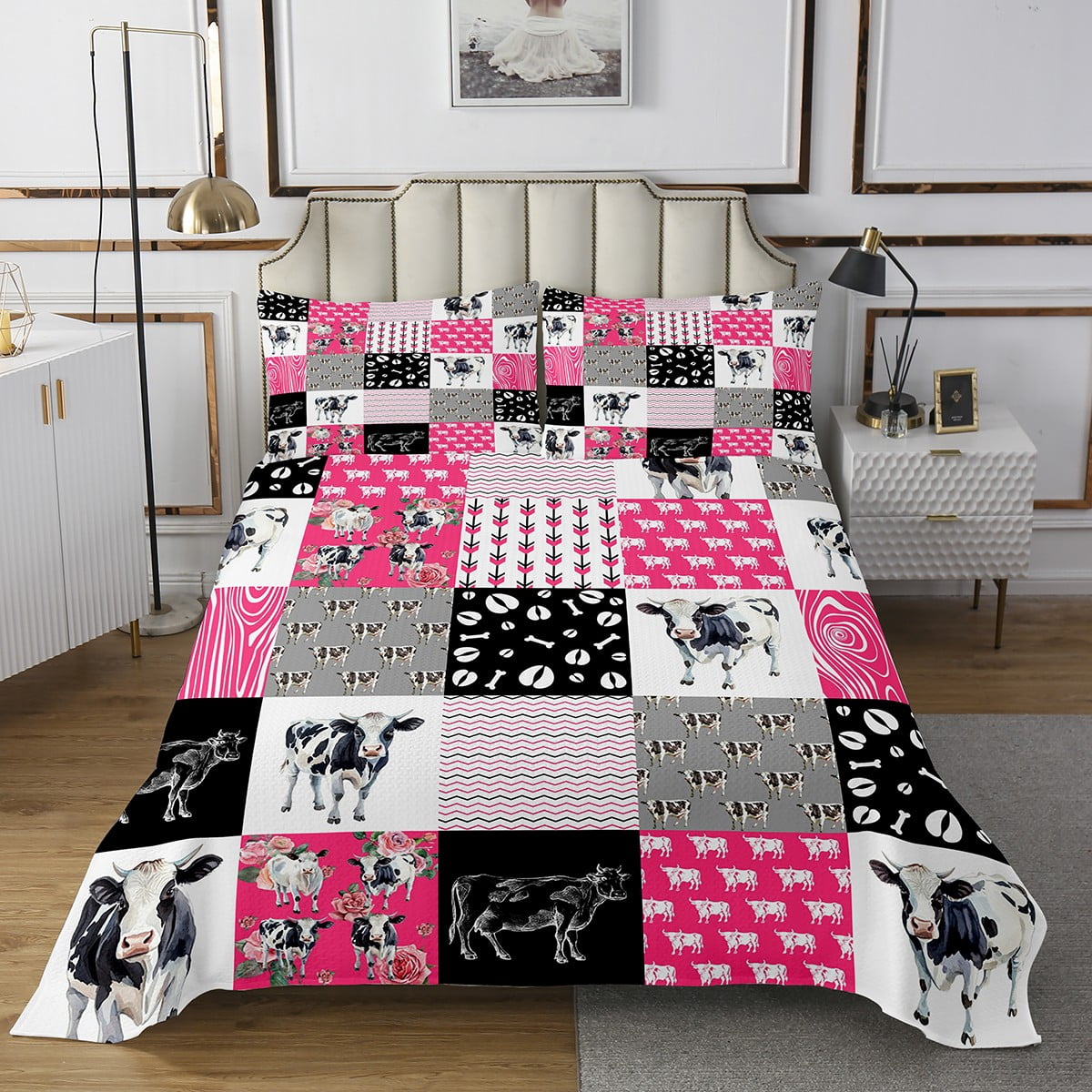Milk Cow Quilt Set Farm Animals Bedspread Set Twin,Western Cowboy Bull ...