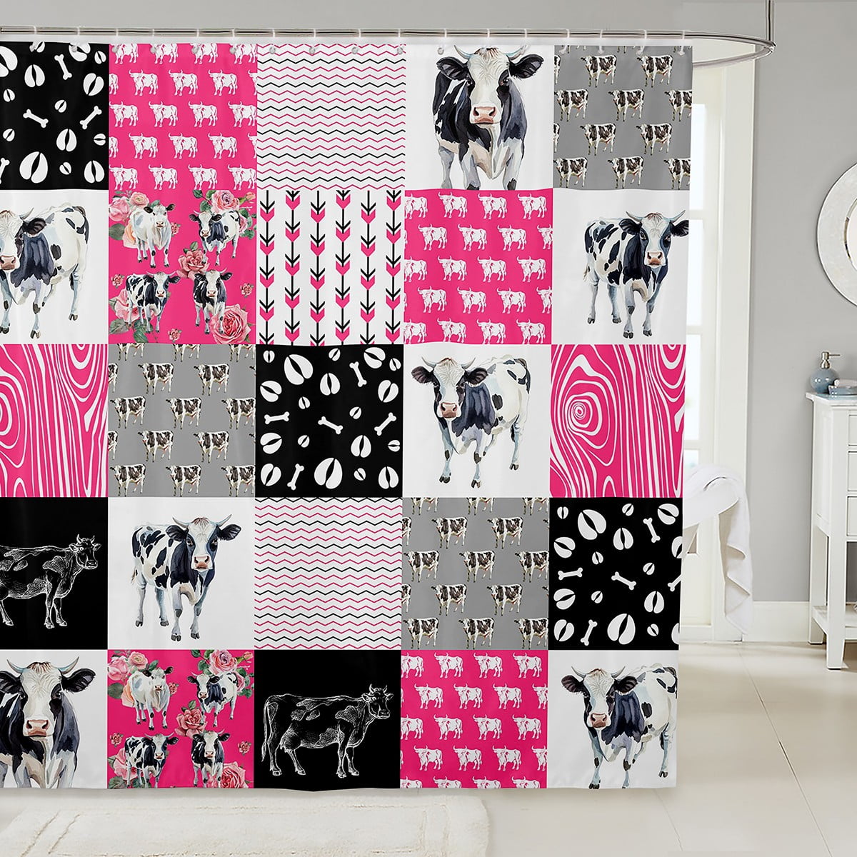 Milk Cow Shower Curtain Set Farm Animals Bath Curtain 72"Wx72"L,Western ...