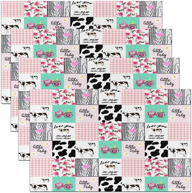 Milk Cow Table Place Mats Set of 4 Cartoon Tractor Placemats Dining ...