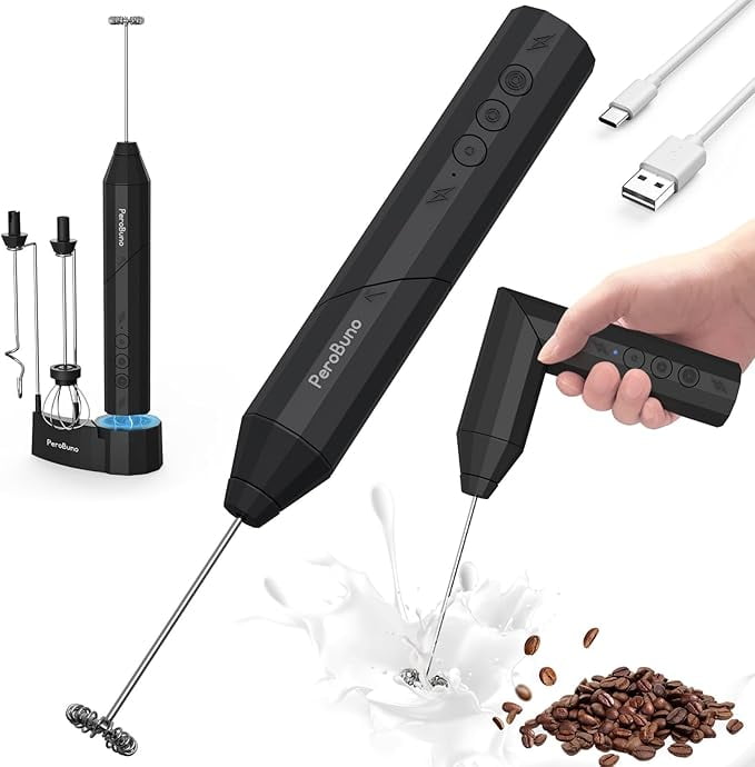 Milk Frother, 3 Speeds Frother Wand Electric Whisk with Charging Base ...