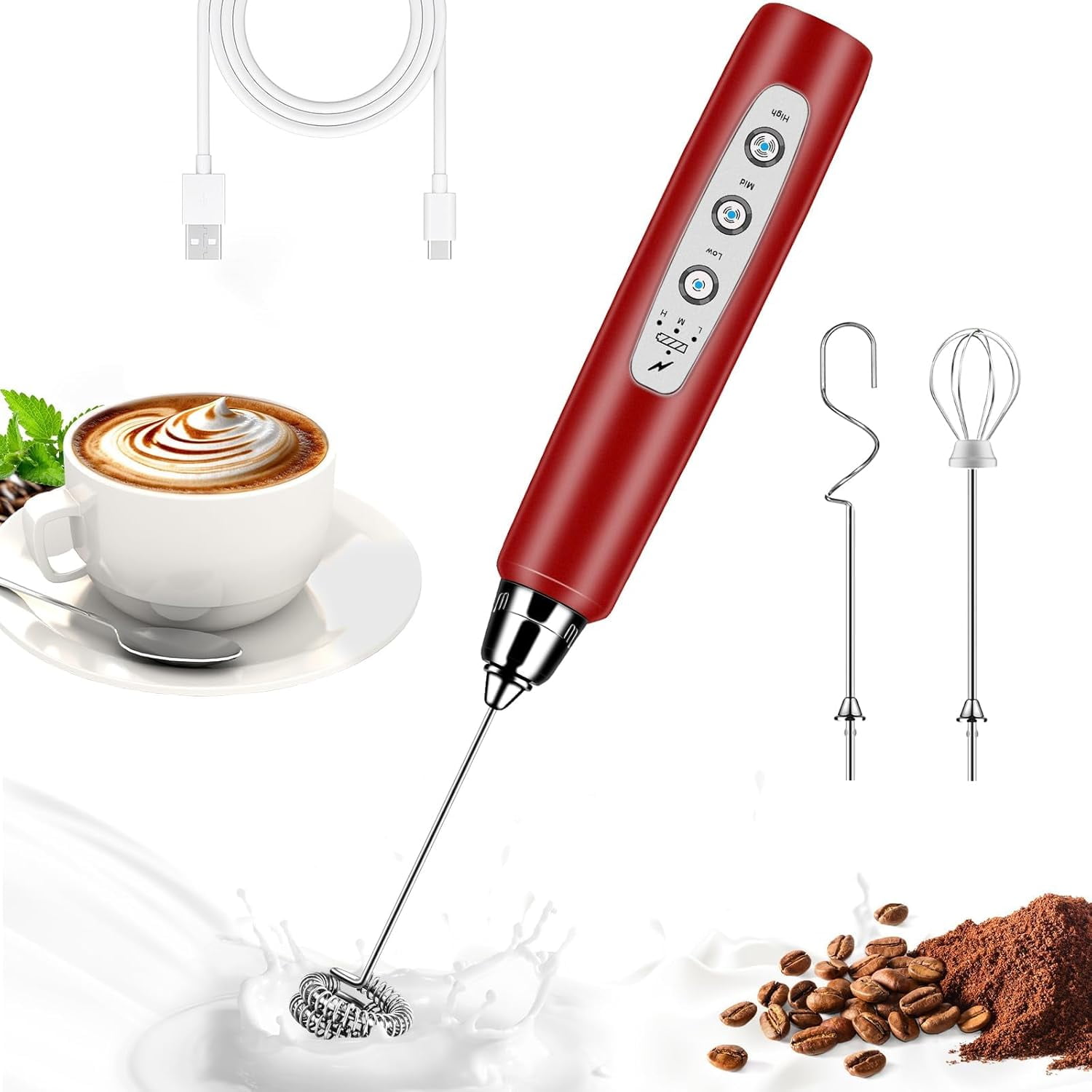 Milk Frother Handheld for Coffee, Whisk 3 Speed Adjustable, Drink Mixer ...