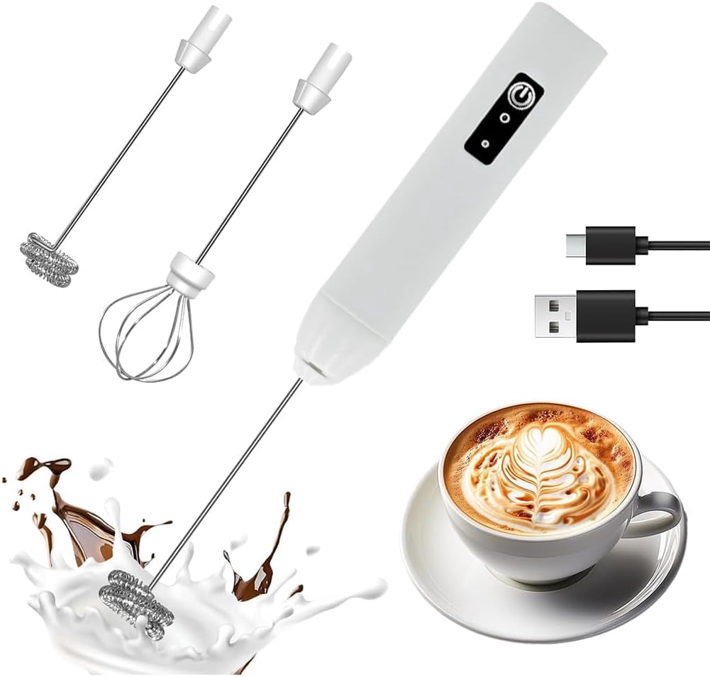 Milk Frother Handheld Frother Wand Coffee Maker with 2 Stainless Stee ...