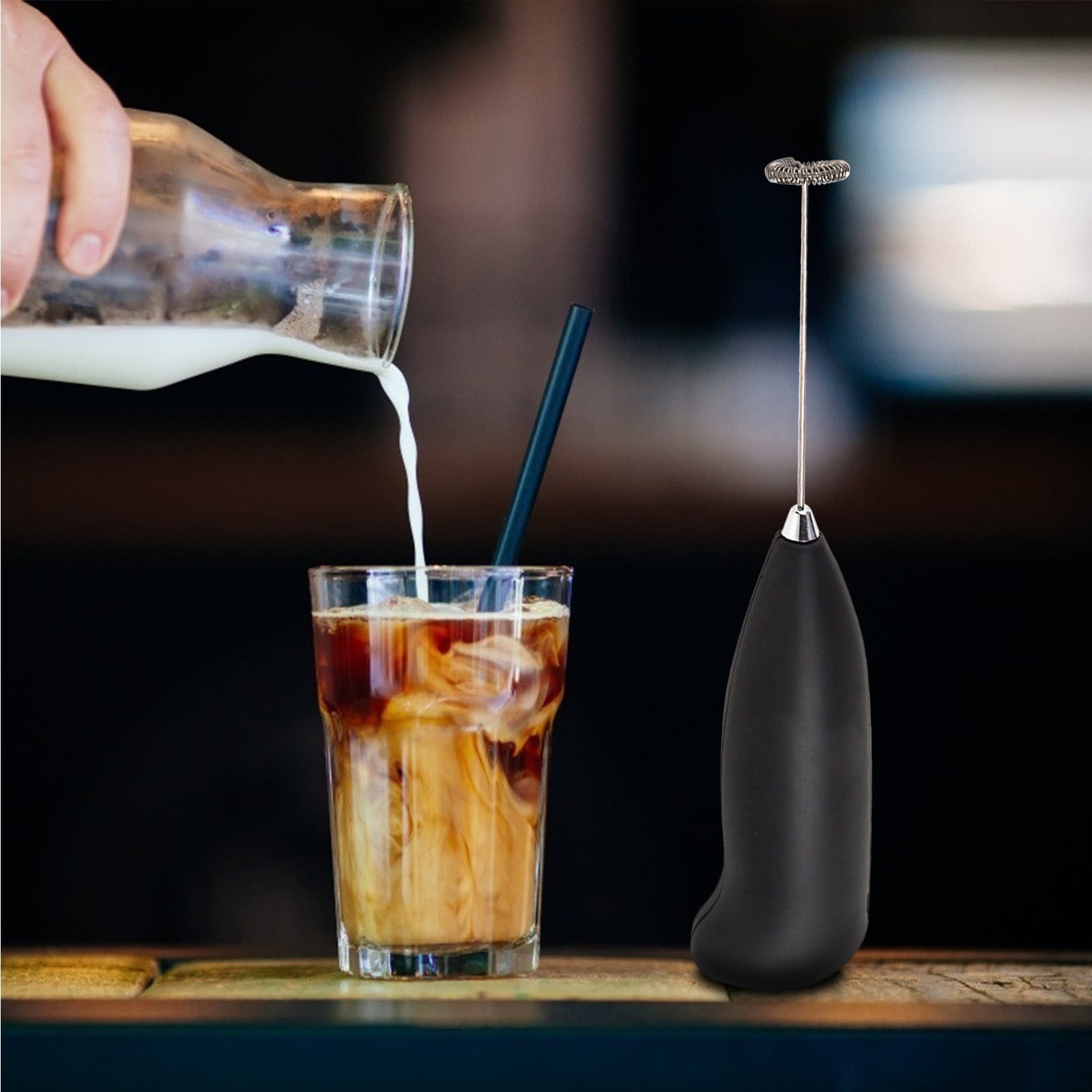 Milk Frother Handheld Mixer | Stainless Steel Whisk Electric Foamer Black | Latte Maker for ...