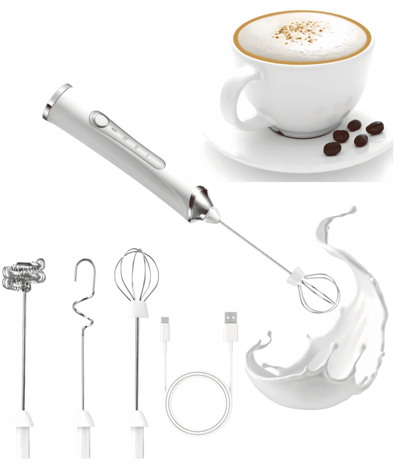 Milk Frother Handheld Rechargeable, Coffee Frother Wand Drink Mixer ...