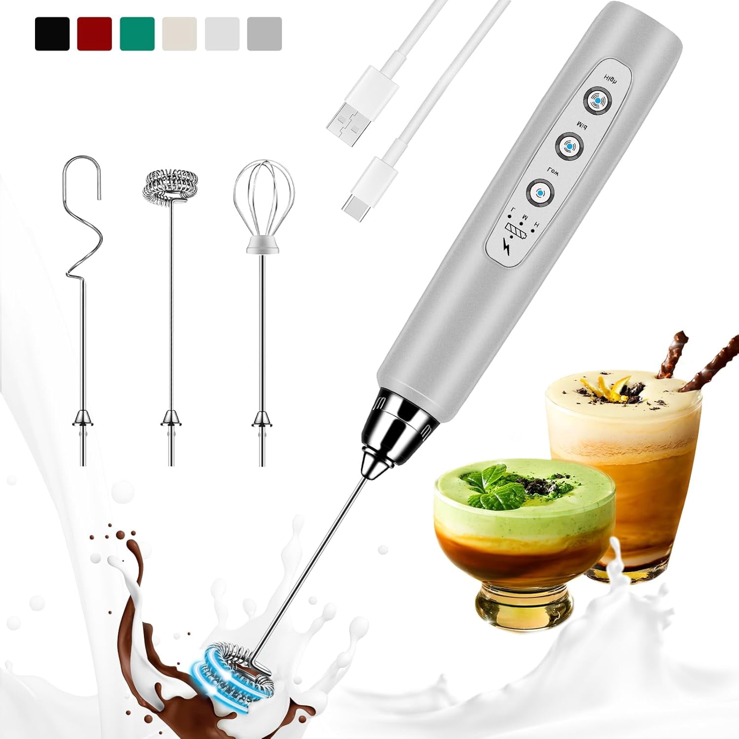 Milk Frother Handheld Rechargeable, Frother Wand Drink Mixer Electric ...