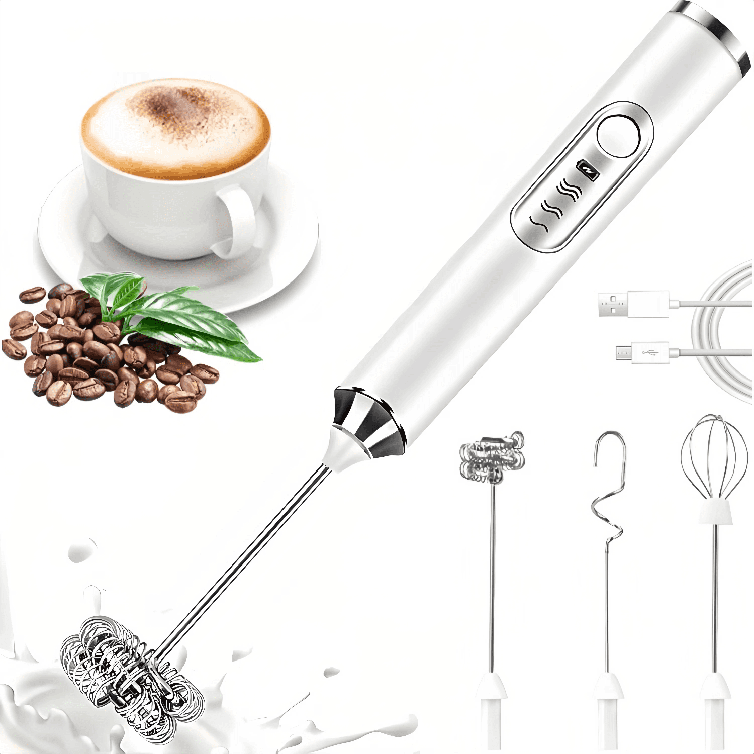 Milk Frother Handheld Rechargeable, Frother Wand Drink Mixer Electric ...