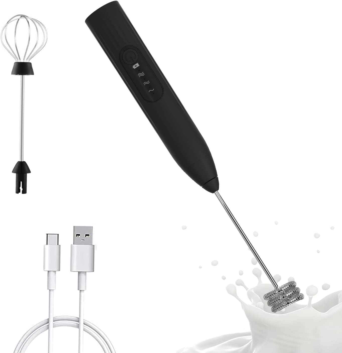 Milk Frother Handheld, Rechargeable Hand Mixer Electric Handheld - 3 ...