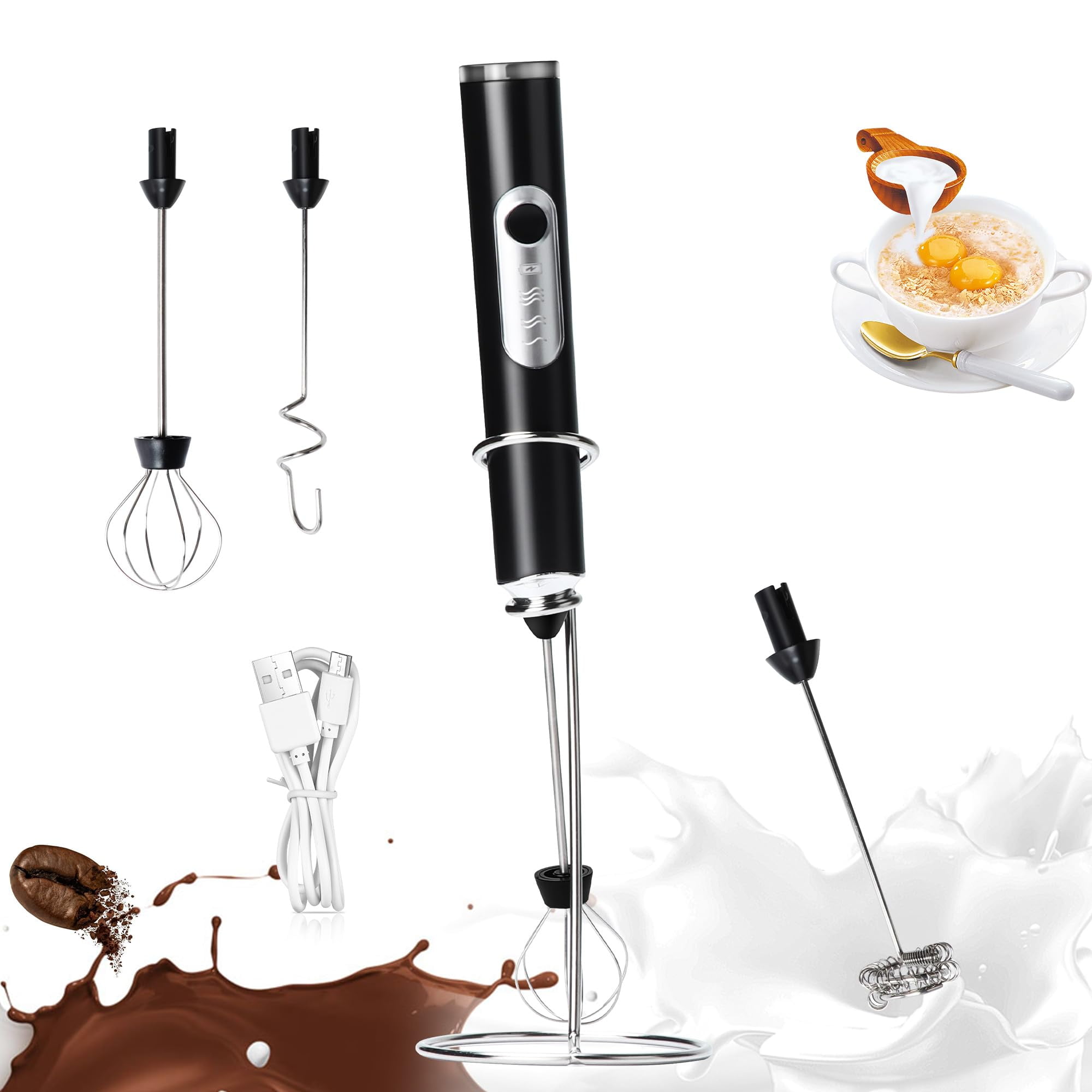 Milk Frother Handheld with Stand, 3 Speed Adjustable Electric Whisk ...