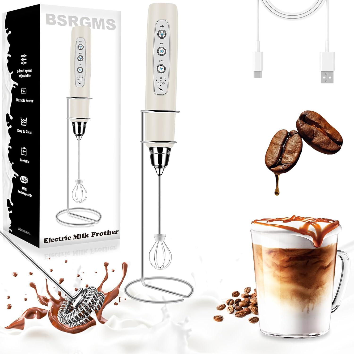 Milk Frother Handheld with Stand, Electric Whisk 3 Speed Adjustable ...
