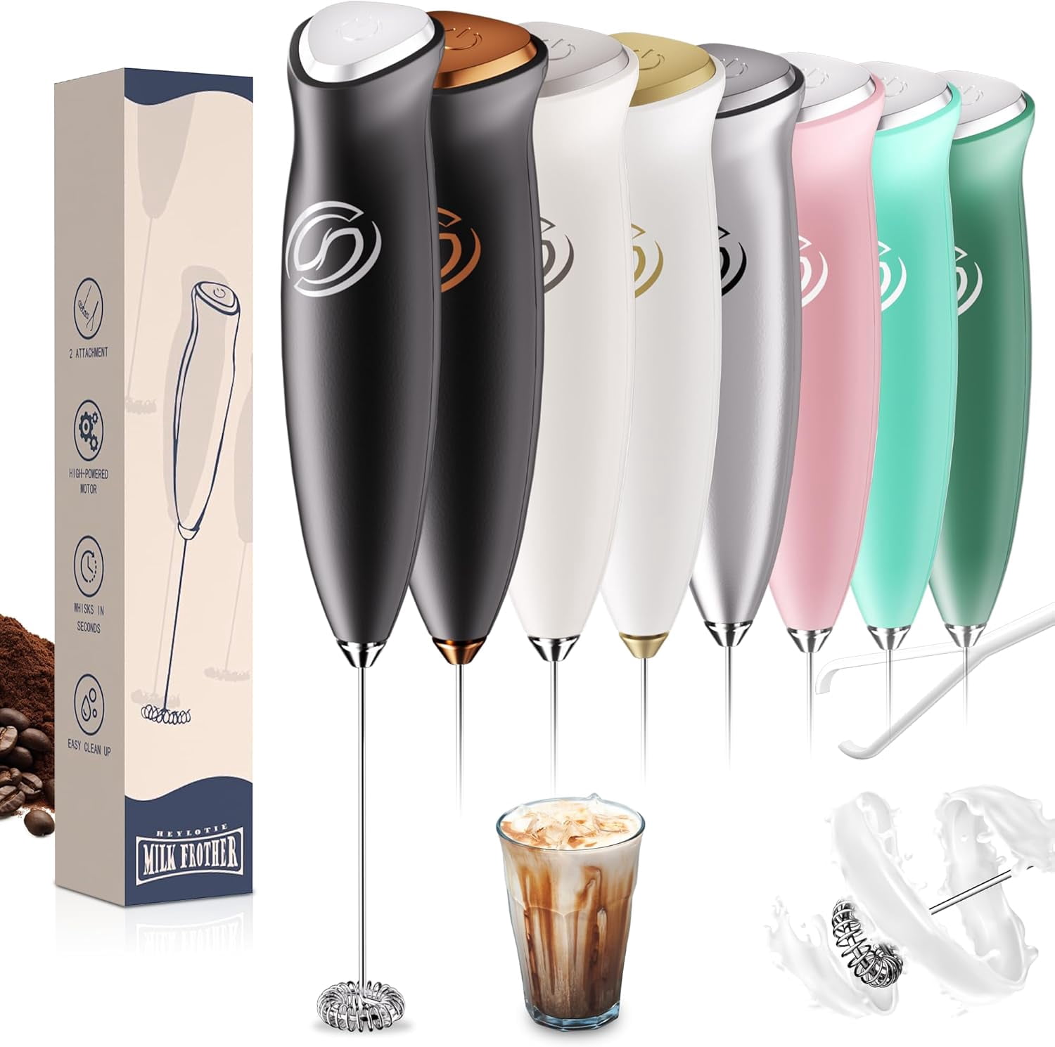 Milk Frother Handheld Wand Drink Mixer Coffee Stirrers Electric for ...