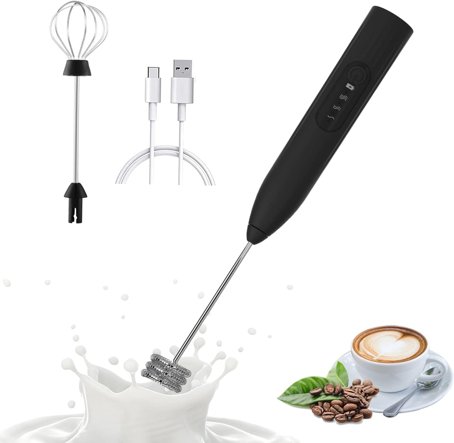 Milk Frother Rechargeable Handheld Electric Whisk Coffee Frother Mixer ...