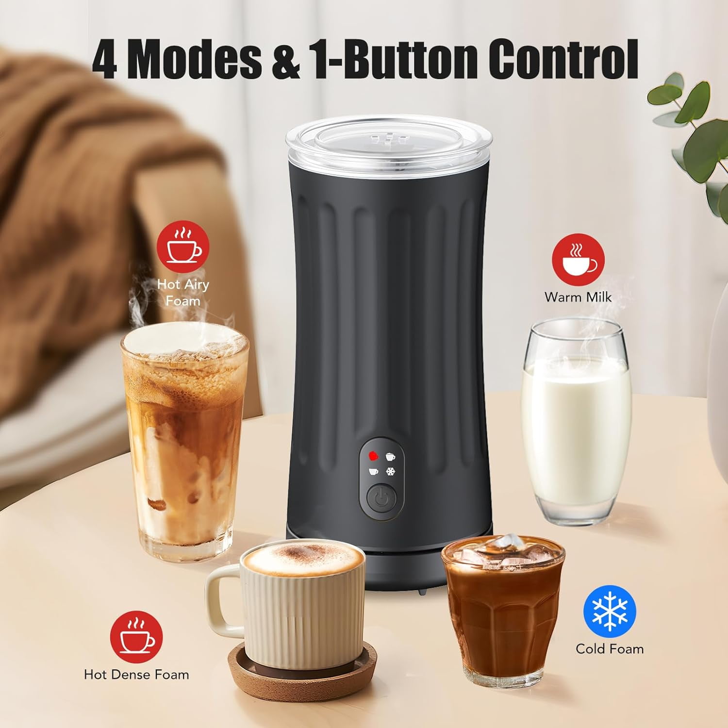 Milk Frother, Upgraded 4-in-1 Milk Frother and Steamer, Hot and Cold ...