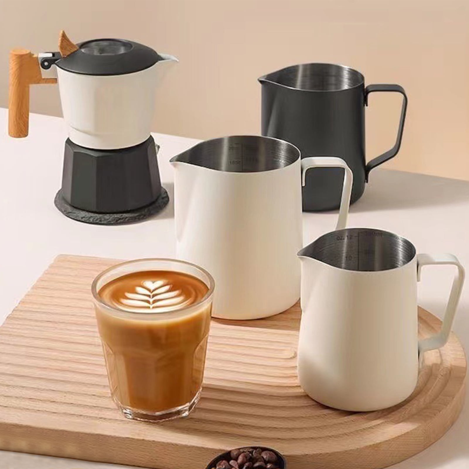 Milk Frothing Cup with Clear Scale Ergonomic Handle Stainless Steel ...