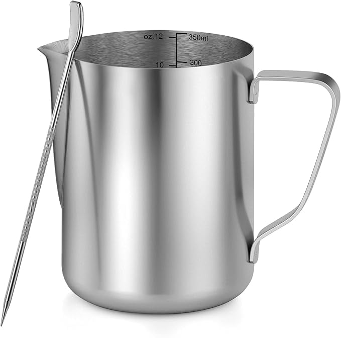 Milk Frothing Pitcher, Espresso Steaming Pitcher 12oz, Stainless Steel ...