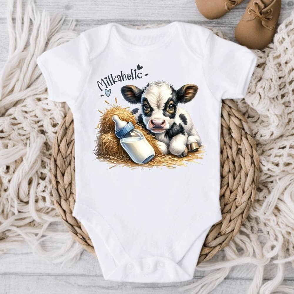 Milk O Holic Cow Baby Bodysuit, Newborn Birth Announcement, Farming ...