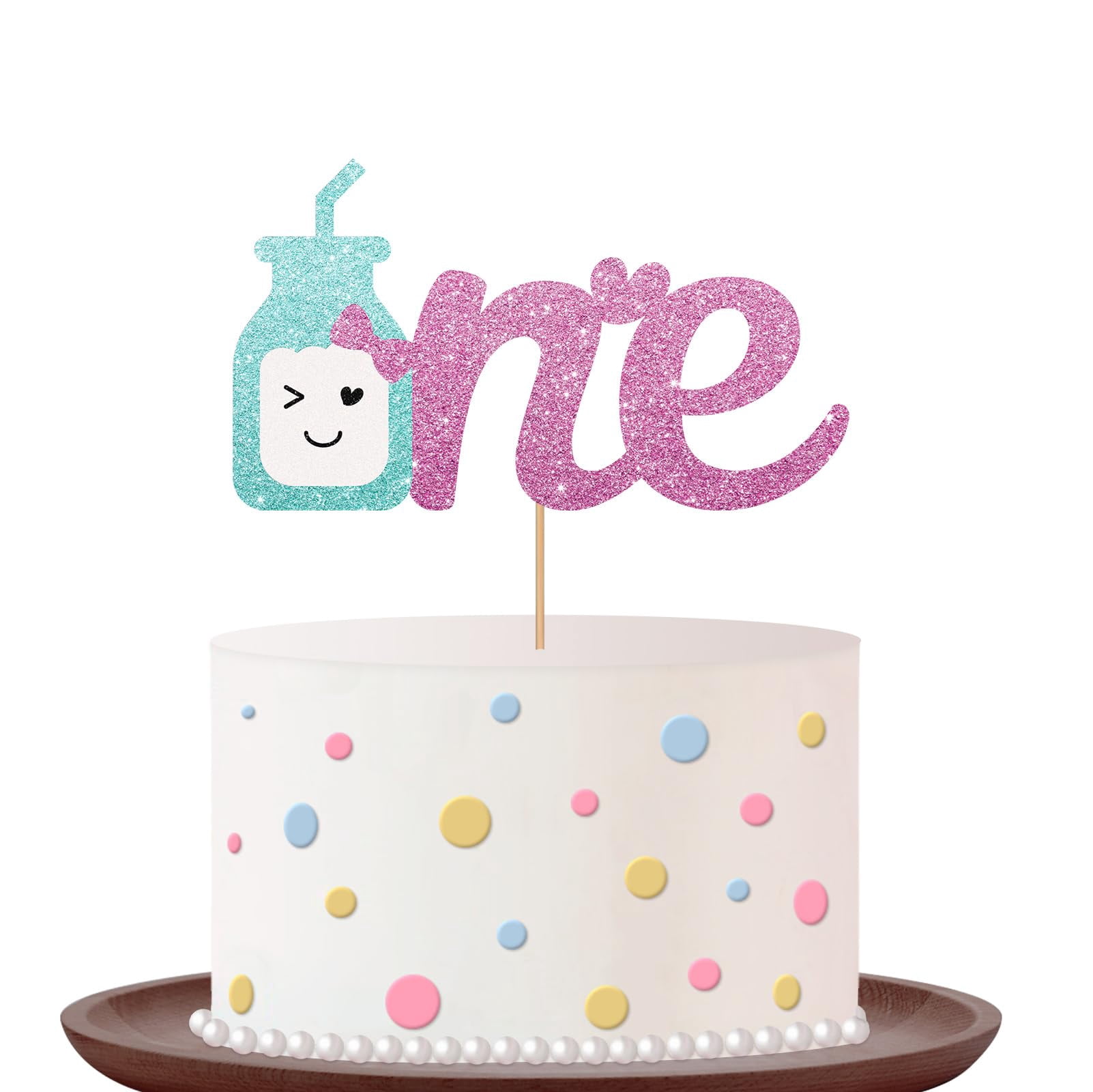 Milk One Cake TWE5 Topper, Pink Glitter Milk First Birhtday Cake Topper ...