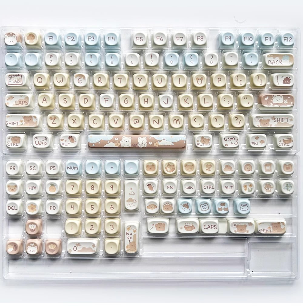 Milk Tea Bear Theme Keycaps Set PBT MOA Profile Key Caps for Mechanical ...