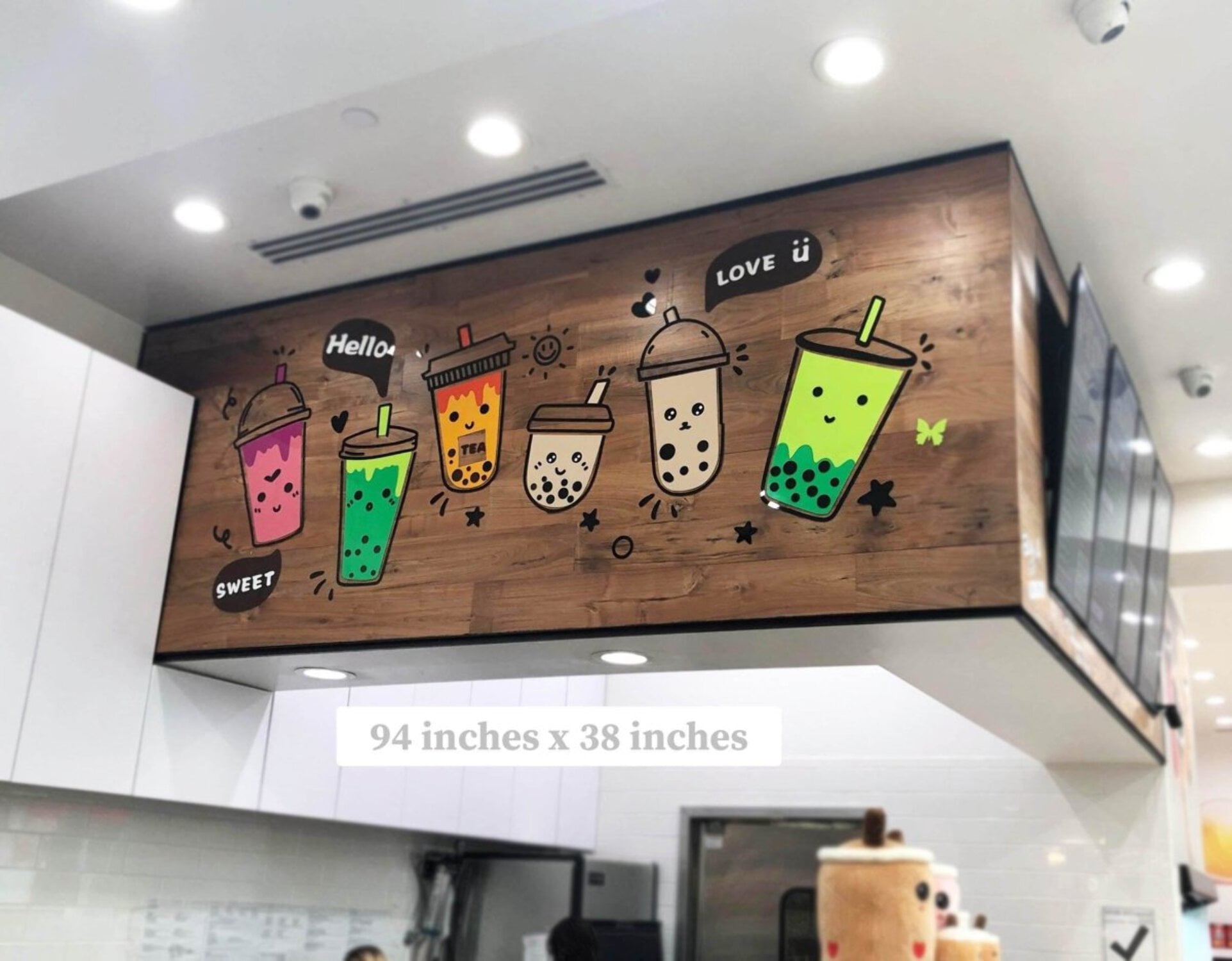 Milk Tea Boba Shop Cafe Wall Decor Fancy Boba Decoration, 94" x 38 ...