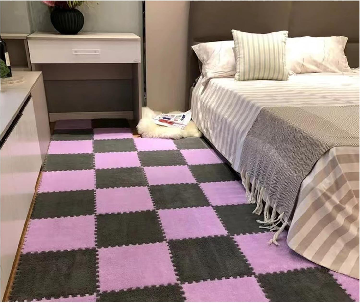 Milk Velvet Patchwork Rugs, Plush Puzzle Foam Floor Mat, Plush ...