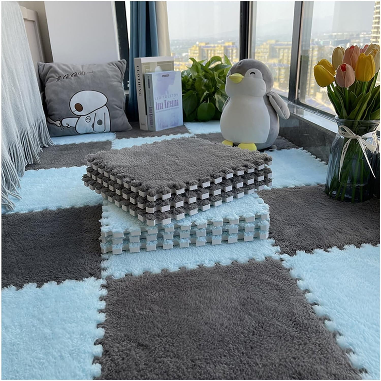 Milk Velvet Patchwork Rugs, Plush Puzzle Foam Floor Mat, Plush ...