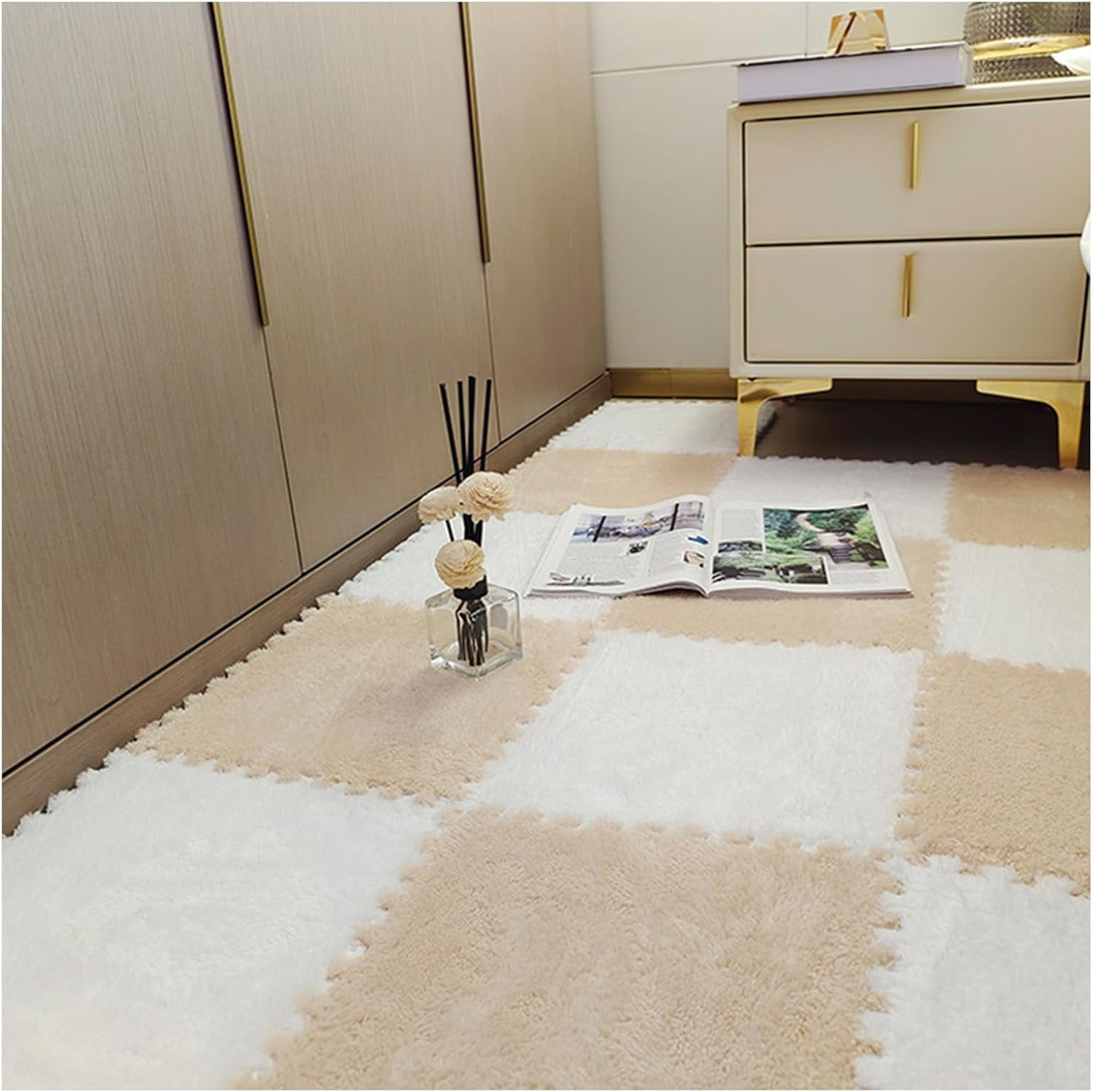 Milk Velvet Patchwork Rugs, Plush Puzzle Foam Floor Mat, Plush ...