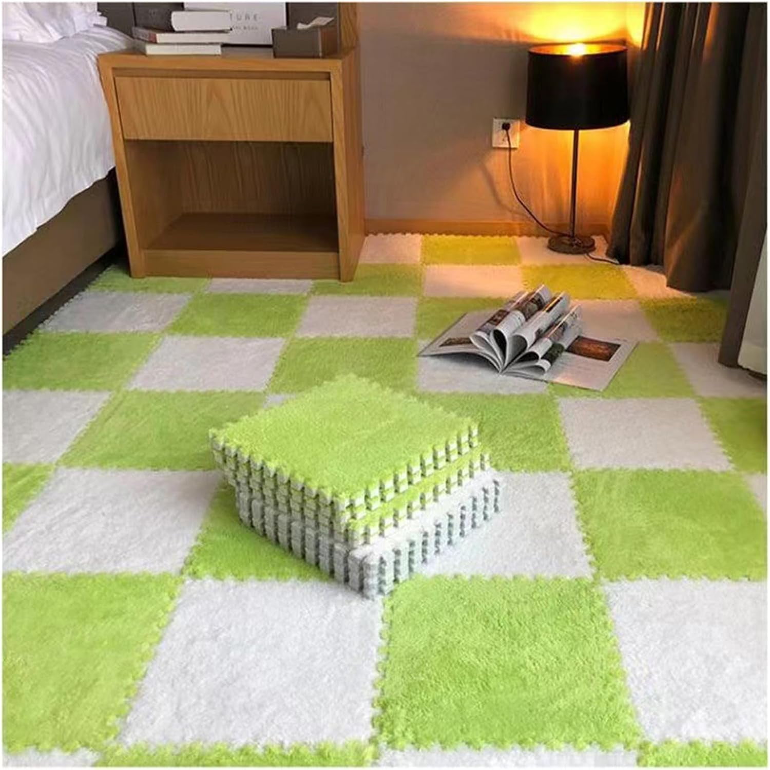 Milk Velvet Patchwork Rugs, Plush Puzzle Foam Floor Mat, Plush ...