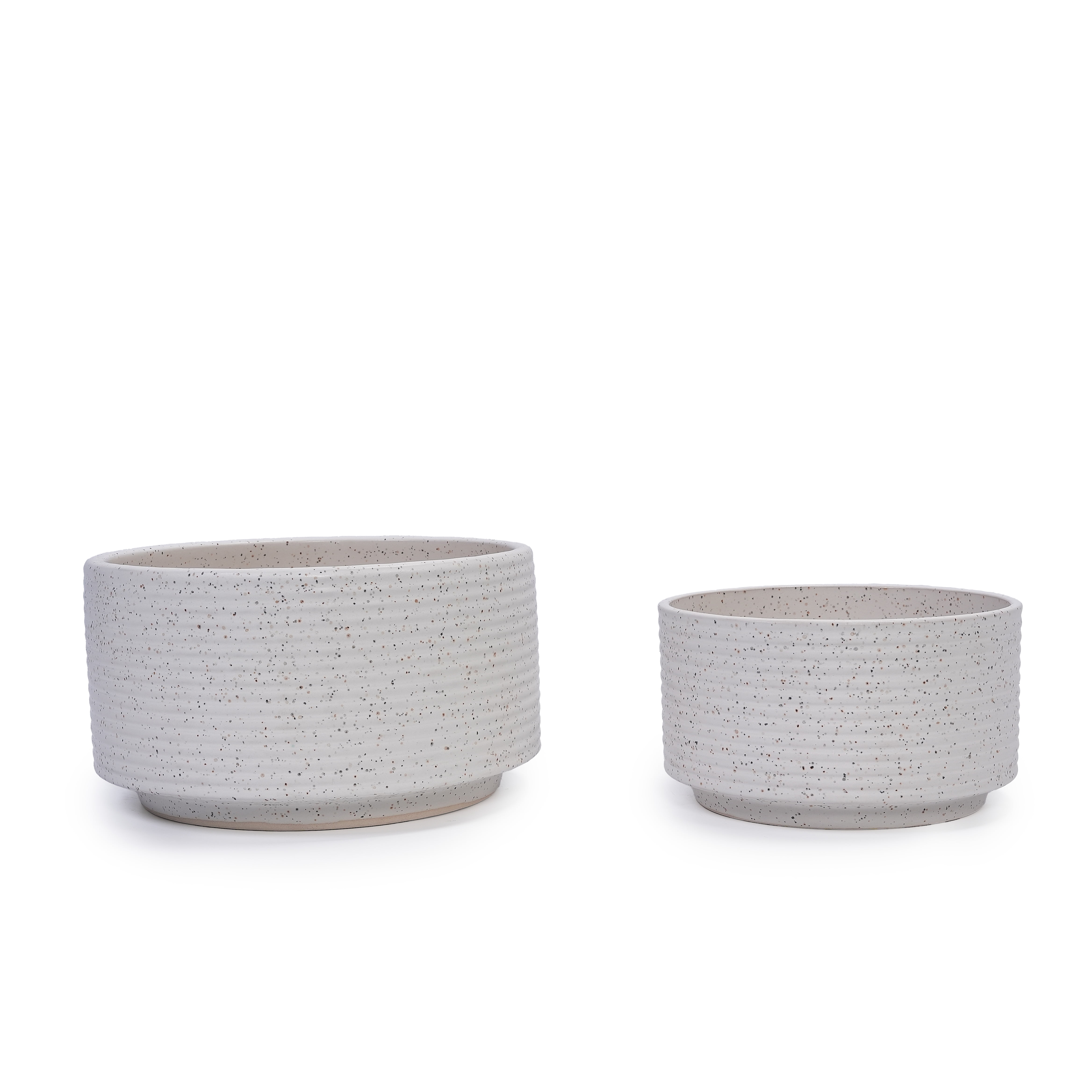 Milk White Ceramic Planters 2-Pack with Drainage Hole, Ribbed Textured ...