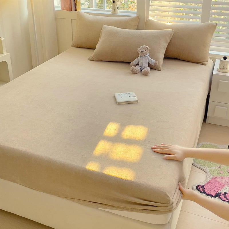 Milk fleece solid color sham for 25~30 cm mattress, elastic sham for ...