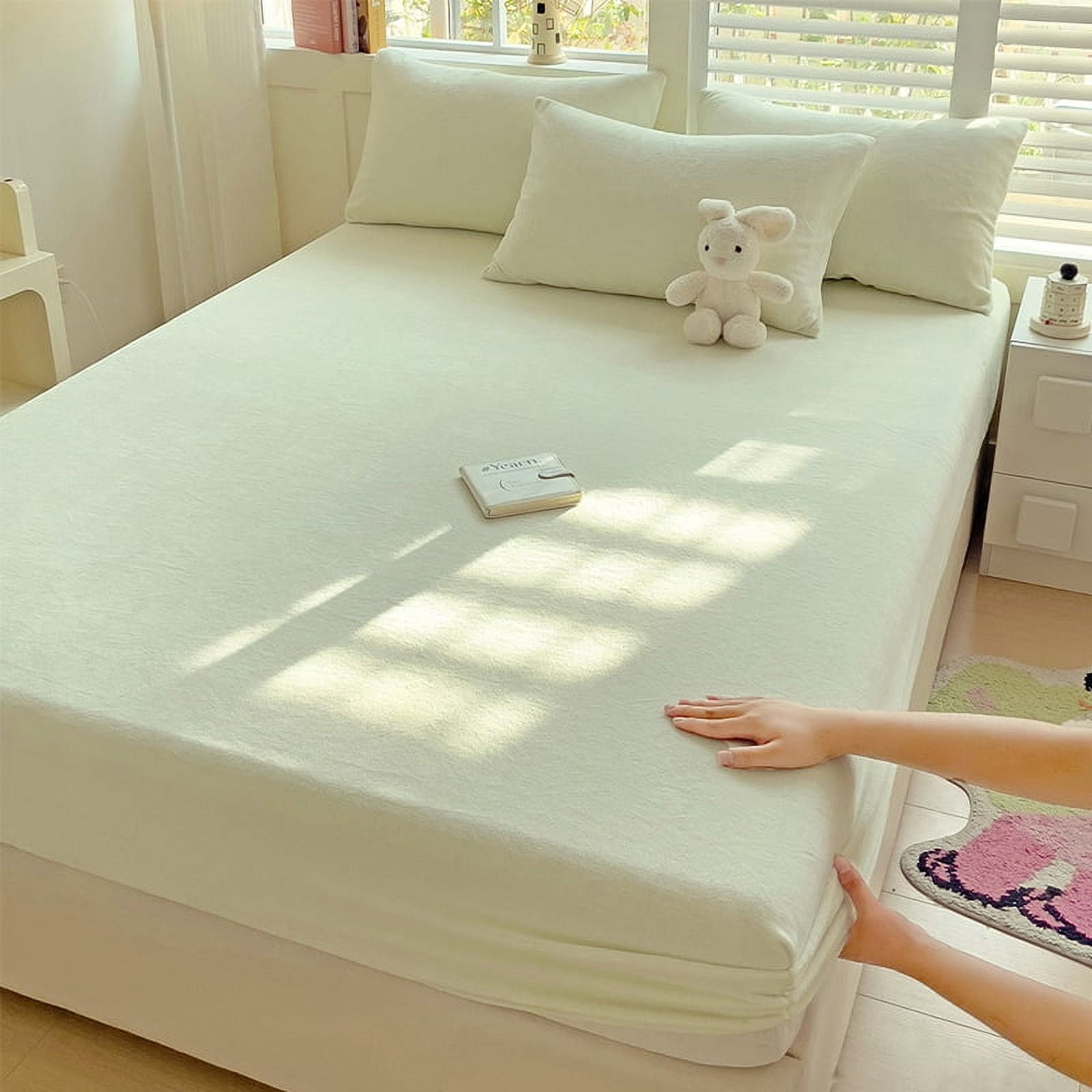 Milk fleece solid color sham for 25~30 cm mattress, elastic sham for ...