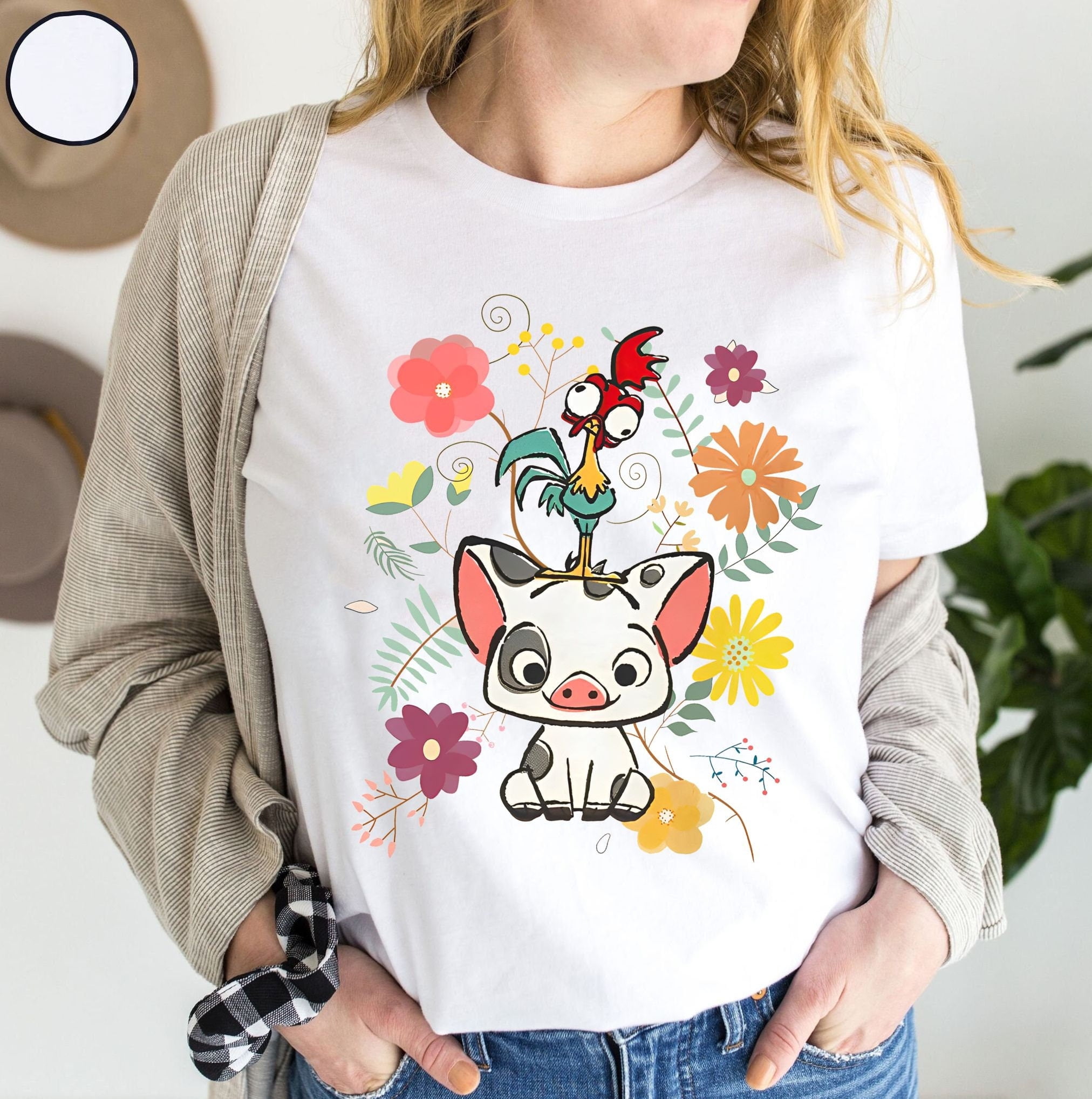 MilkCho Retro 70S Disney Moana Floral Shirt, Cute Pua And Hei Hei T ...