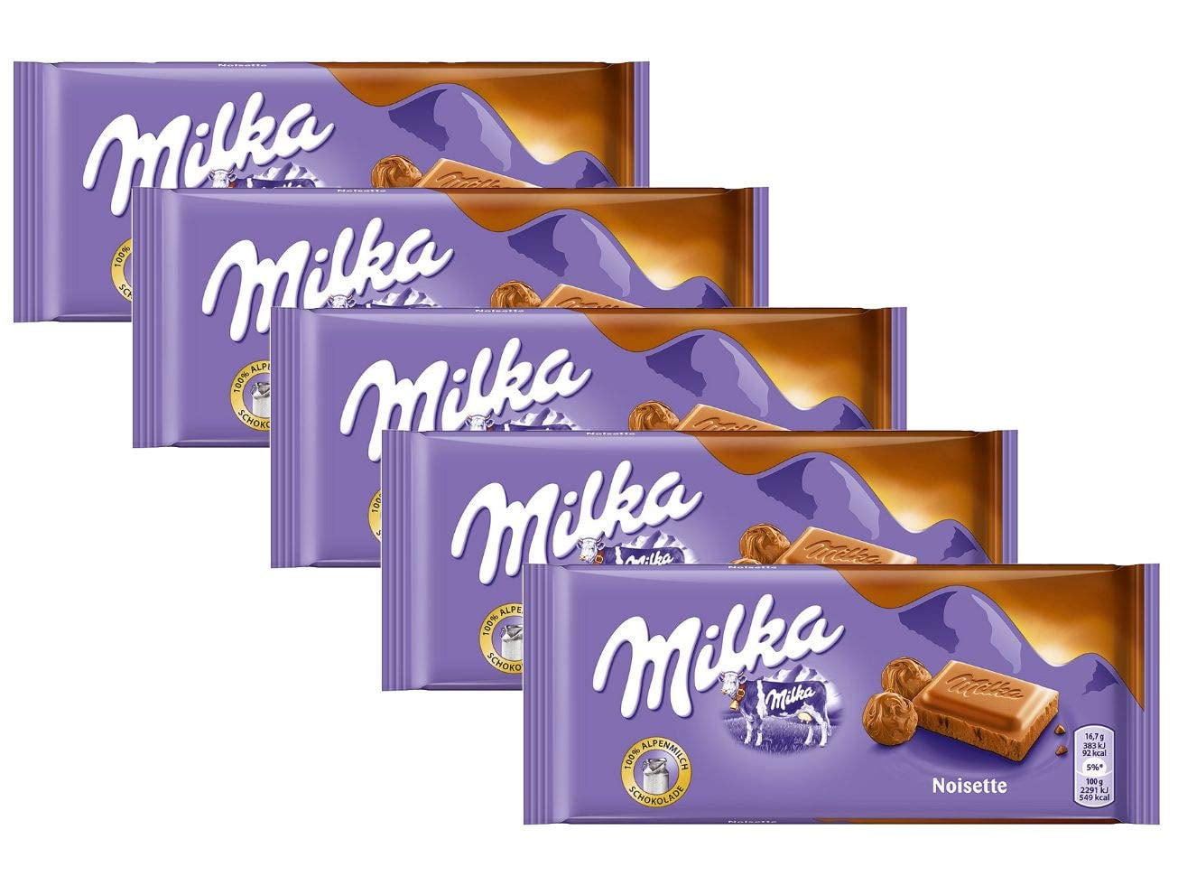 Milka Hazelnut Milk Chocolate Confection, Pack of 5, 100g/3.5oz Each ...