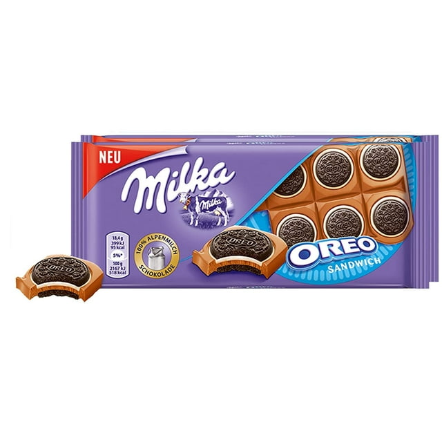 Milka Oreo Sandwich Chocolate Bar with Cookies Creme, Original German ...