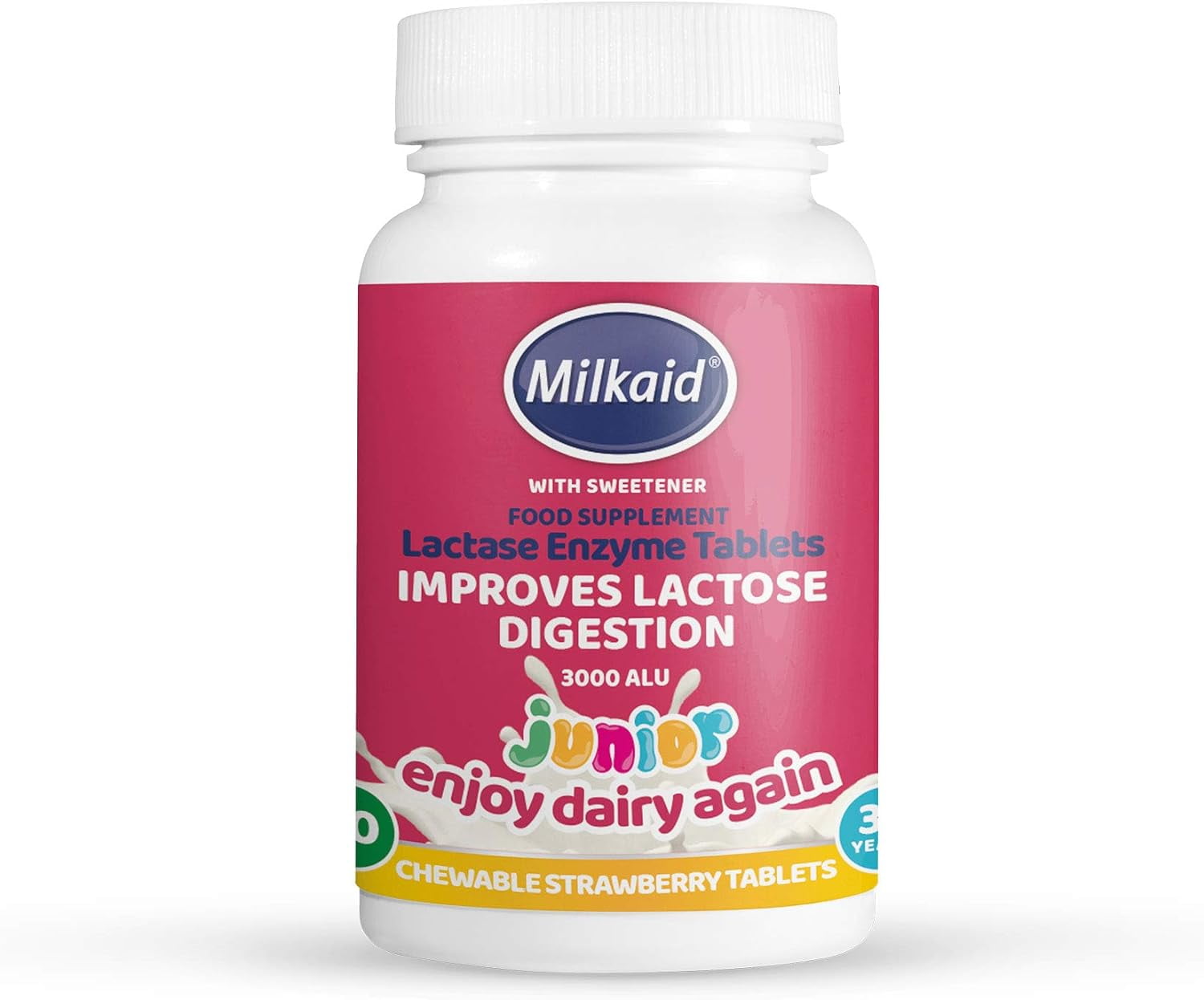 Milkaid Junior Lactase Enzyme Chewable Tablets For Lactose Intolerance ...