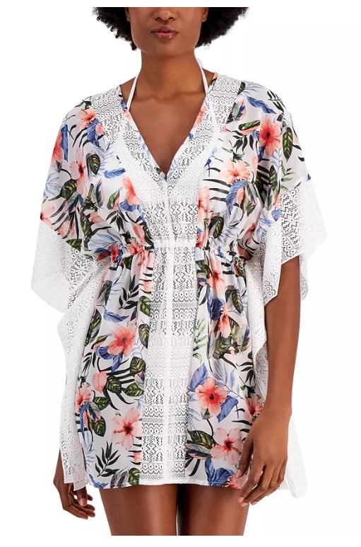 Milken Juniors' Lace-Trim Caftan Cover-up - White/Conch Shell-Large ...