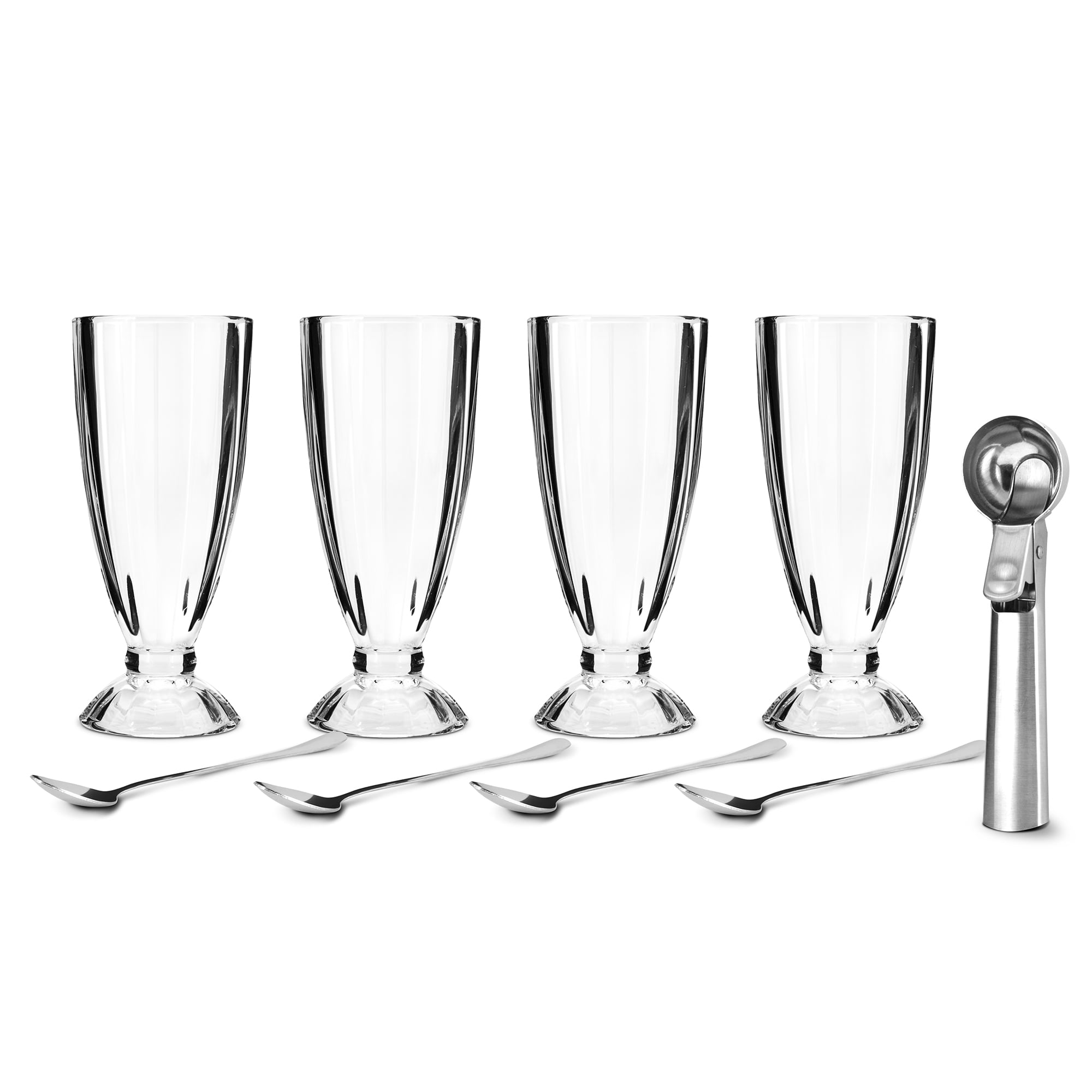 Milkshake Glass with Long handle Spoons and ice cream scooper, 9 pieces ...