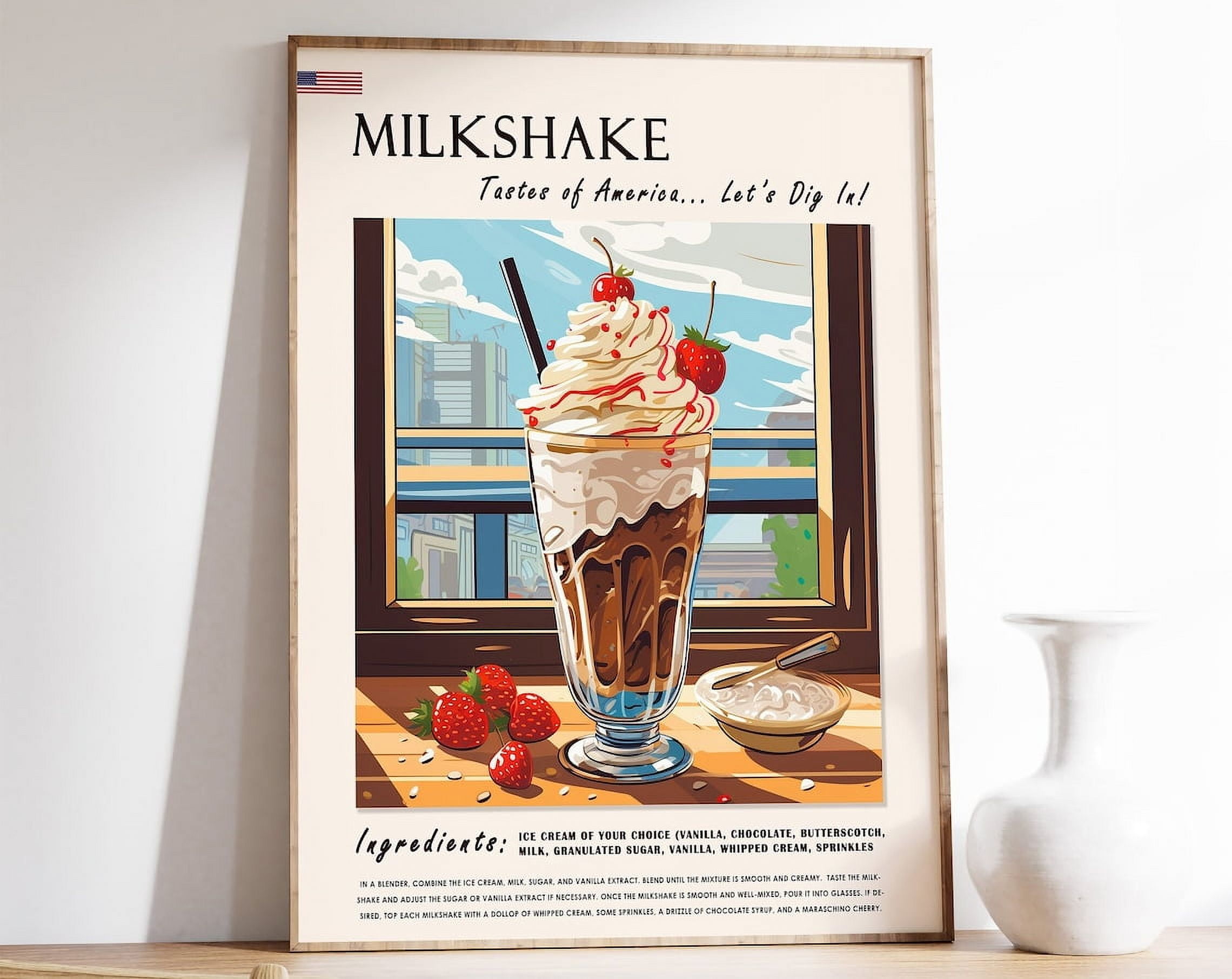 Milkshake Poster, American Milkshake Food Print, Usa Dessert Poster ...