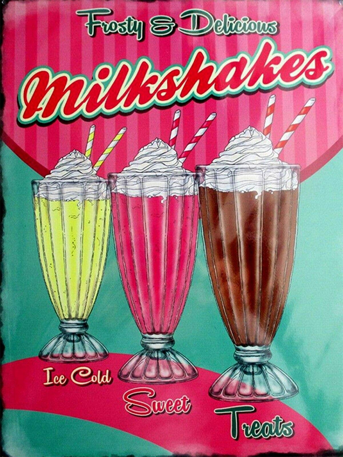 Milkshakes Retro Vintage Metal Wall Art Decor Sign Plaque 12"x8 ...