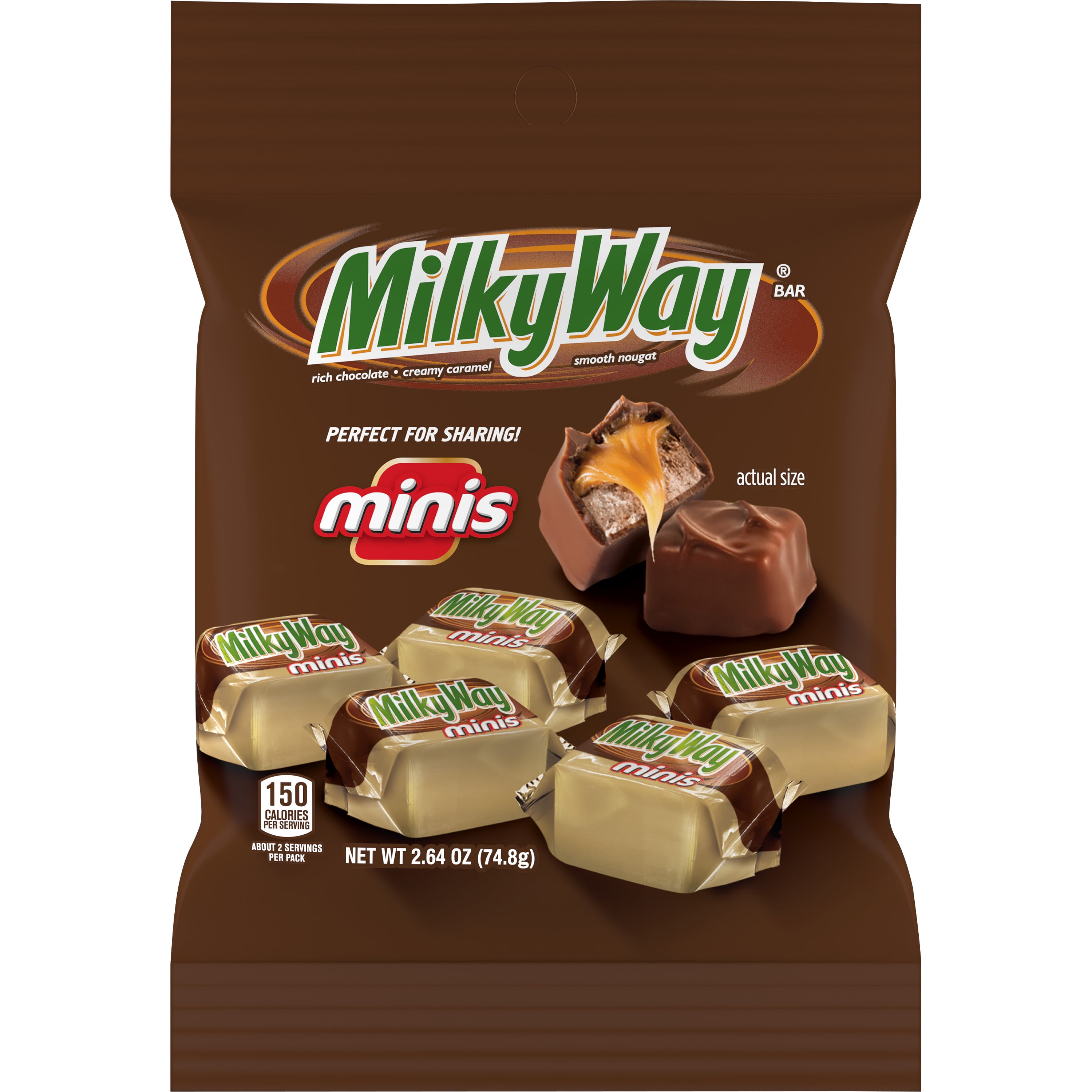 Milky Way Minis Size Milk Chocolate Candy Bar, 2.64 oz, Plastic Bag ...