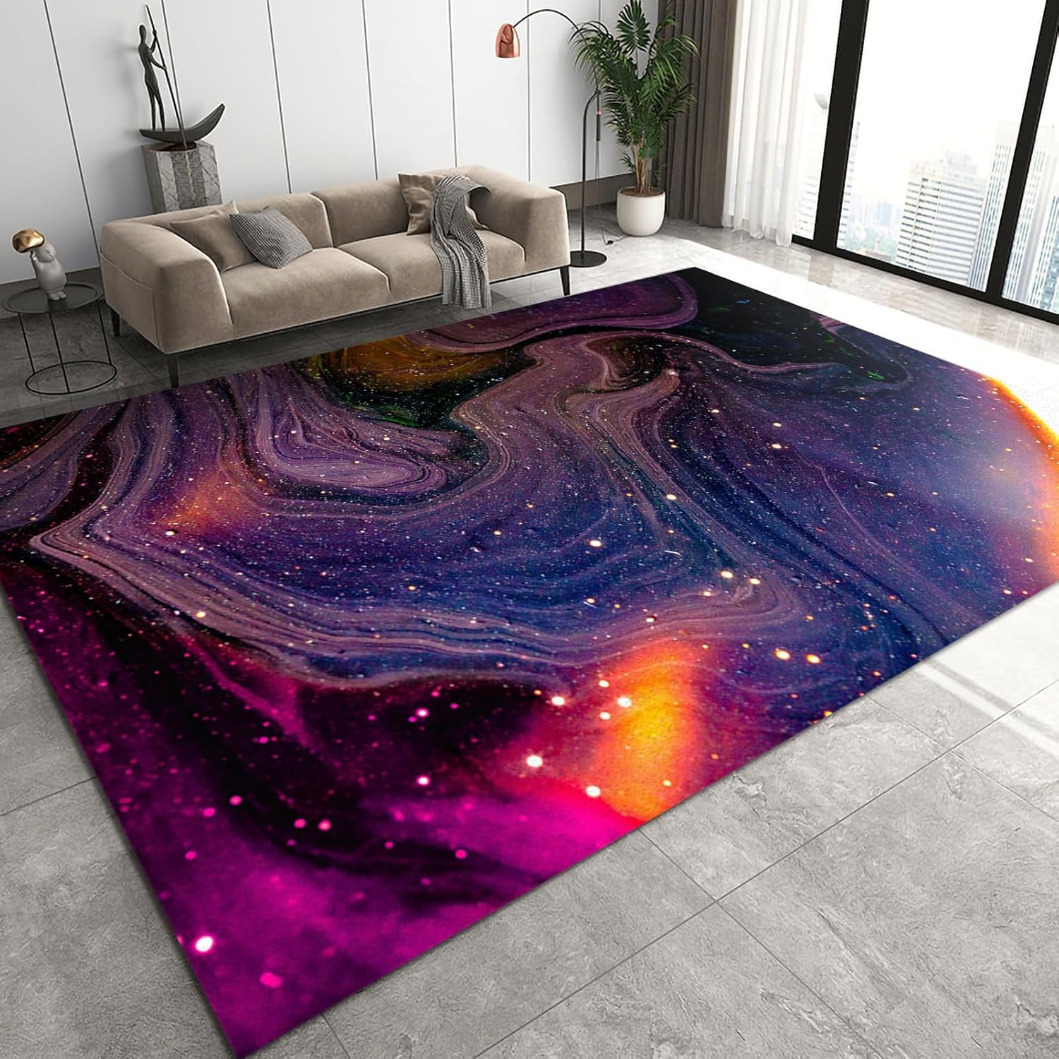 Milky Way Starry Sky Area Rugs, Abstract Oil Painting Graffiti Marble ...
