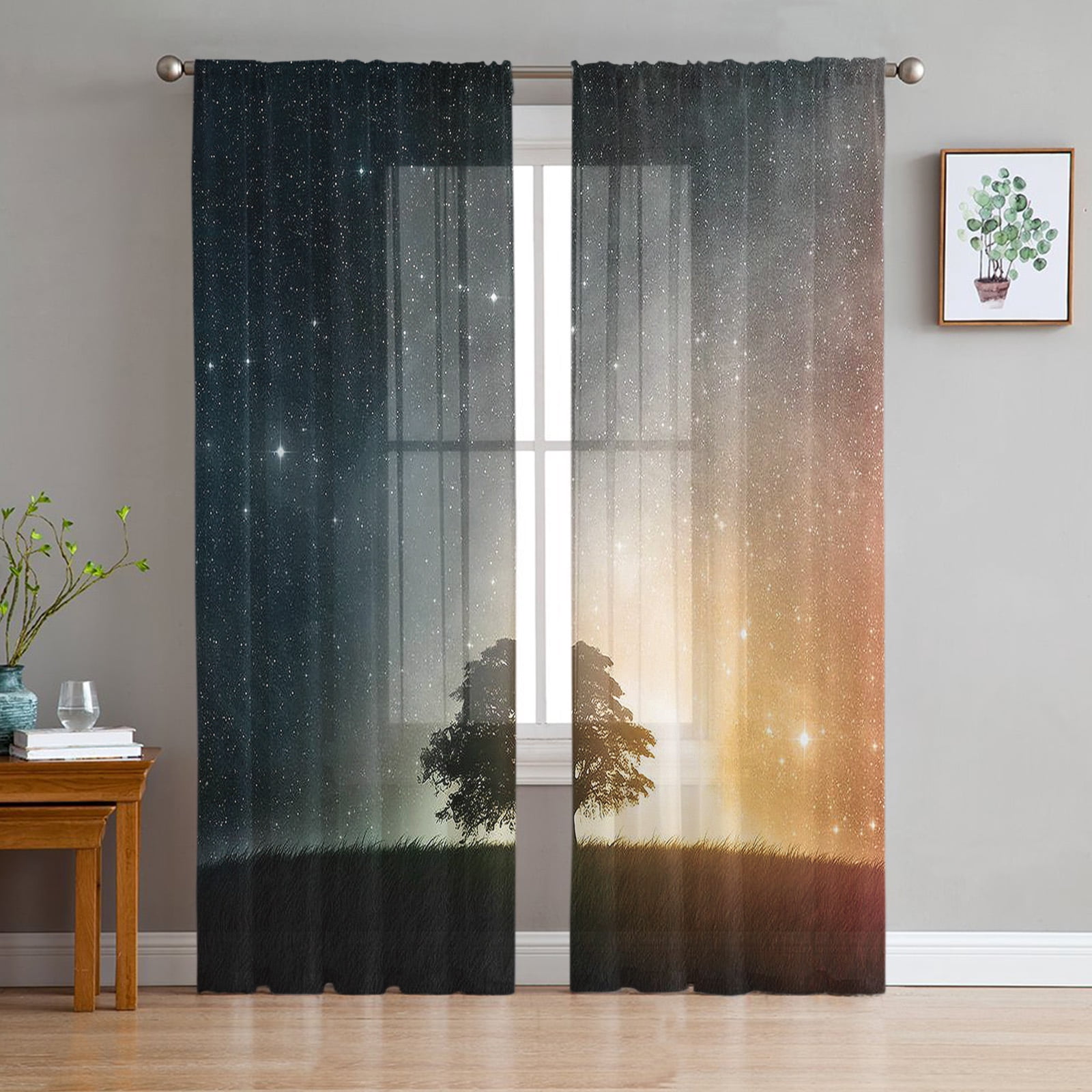 Milky Way Starry Tree Window Curtains Bedroom Modern Drape Sheer Tulle ...