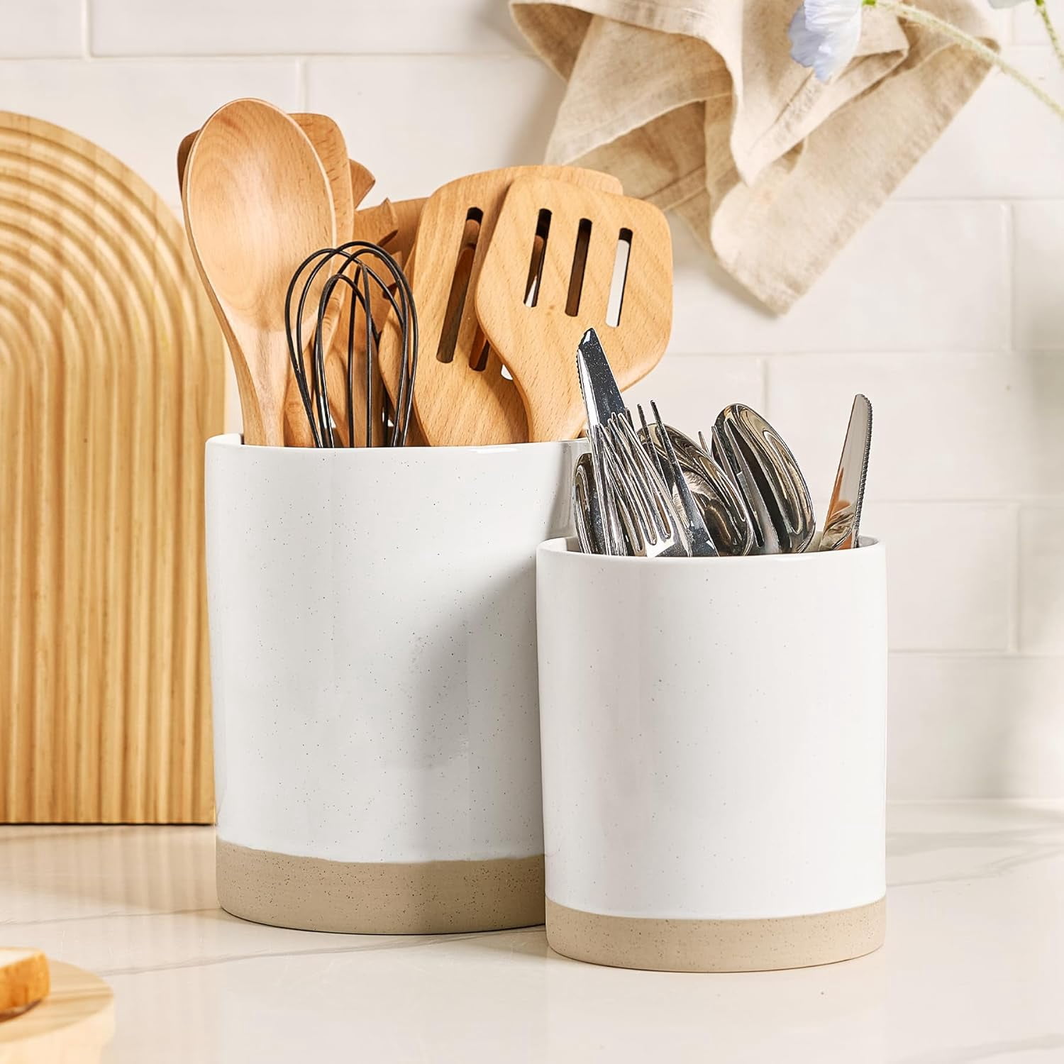Milkyway Kitchen Utensil Holder for Countertop, 7.2"+5.8" Ceramic ...
