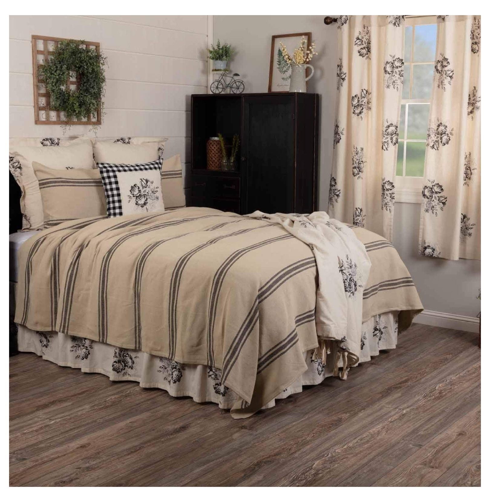 Mill House Stripe Black Coverlet Bedspread, 90" Long x 70" W, Oversized ...