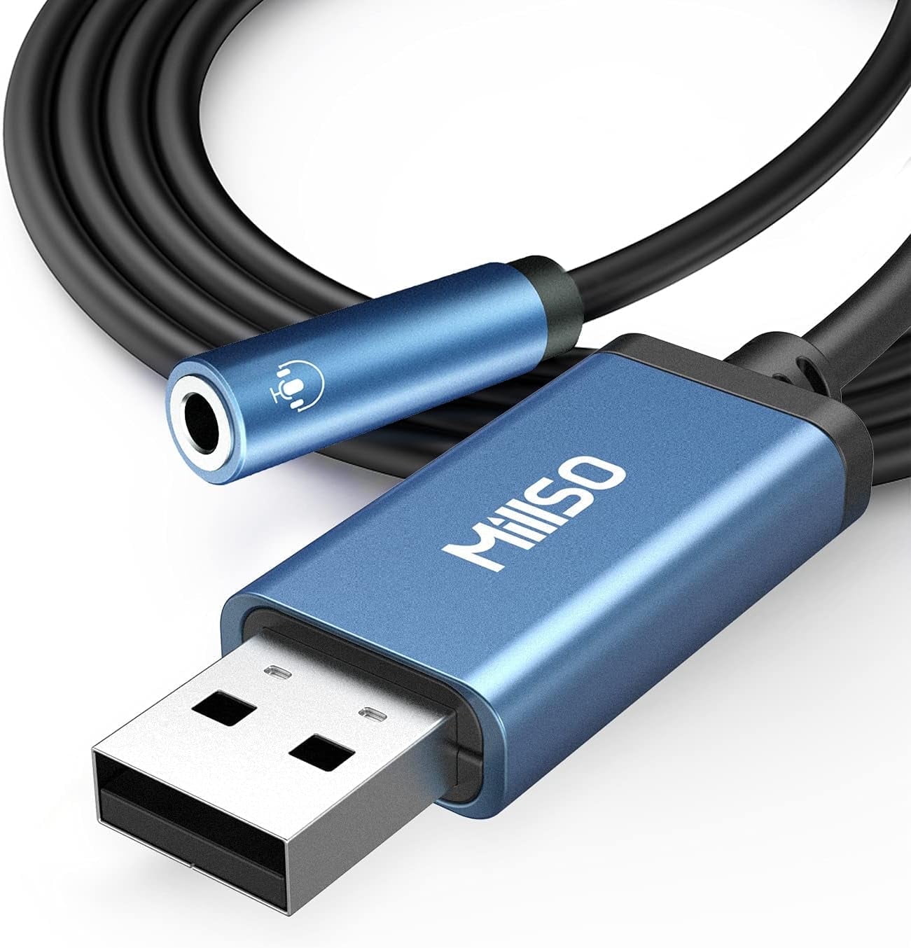 MillSO USB to 3.5mm Audio Jack Adapter, Sapphire Blue TRRS USB To Aux ...