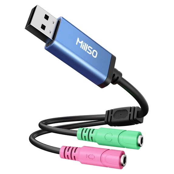 MillSO USB Audio External Sound Card, USB to 3.5mm TRS Headphone + Mic ...