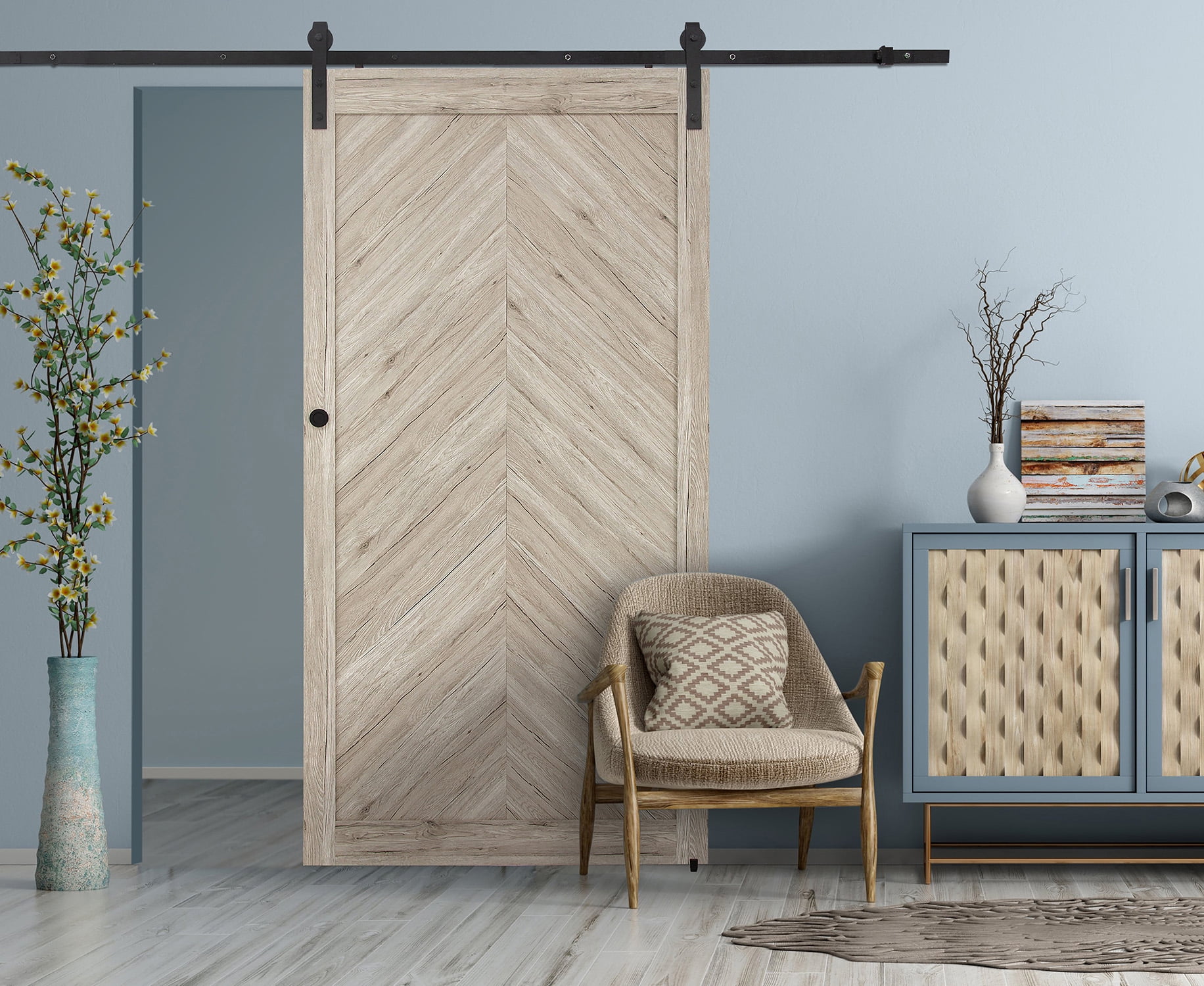Millbrooke 42x84 Chevron Driftwood PVC Barn door kit - Walmart.com